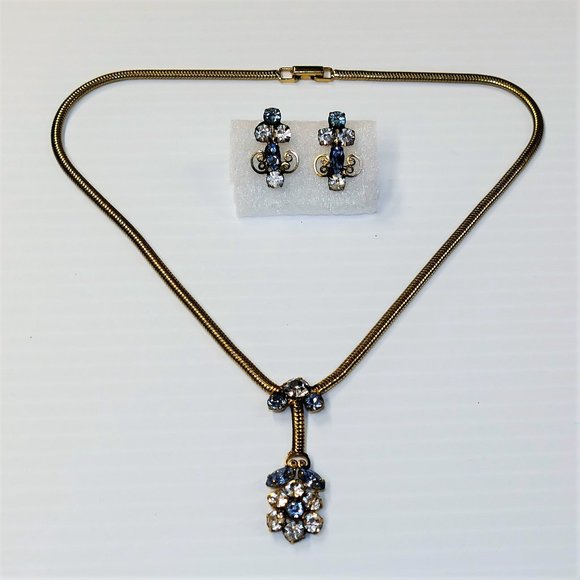 Leo Glass | Jewelry | Vtg Rhinestones Necklace Earrings Set Art Deco ...